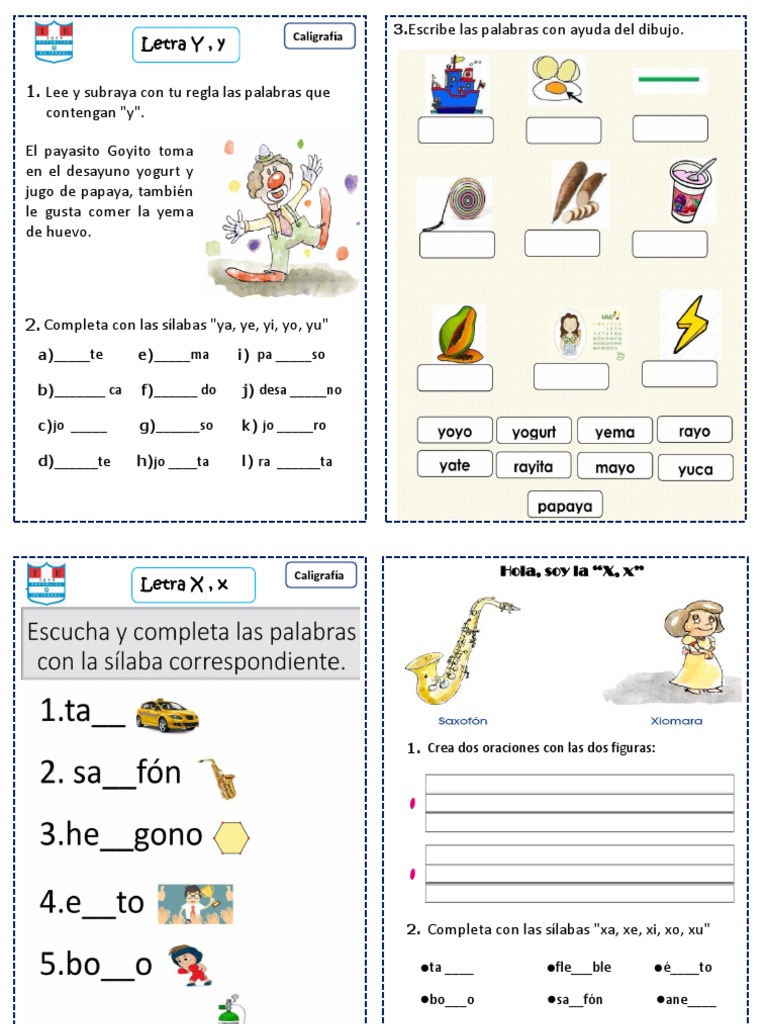 Ficha Letra Y, X, W | PDF