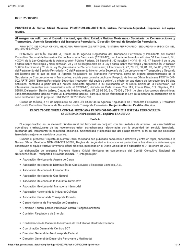 DOF - Diario Oficial de La Federación PROY-NOM-003-ARTF-2018 | PDF ...