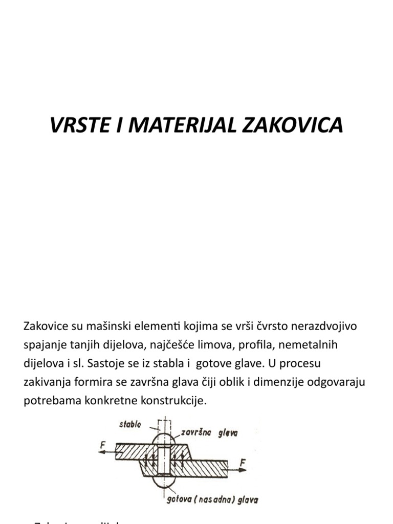 Vrste I Materijal Zakovica | PDF