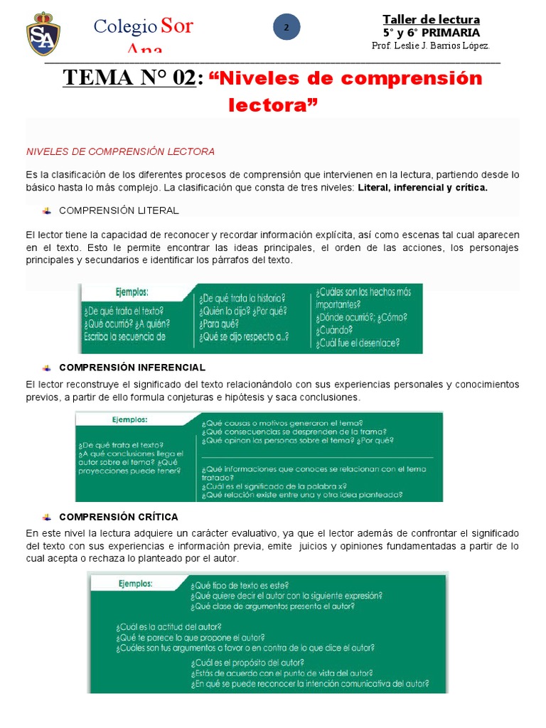 Niveles de Comprensión Lectora | PDF | Comprensión lectora