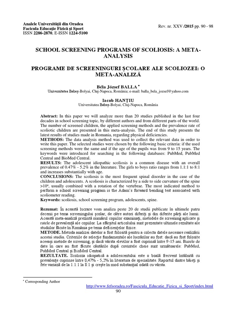 2015 School Screening Program Meta Analysis | PDF | Scoliosis | Medical ...