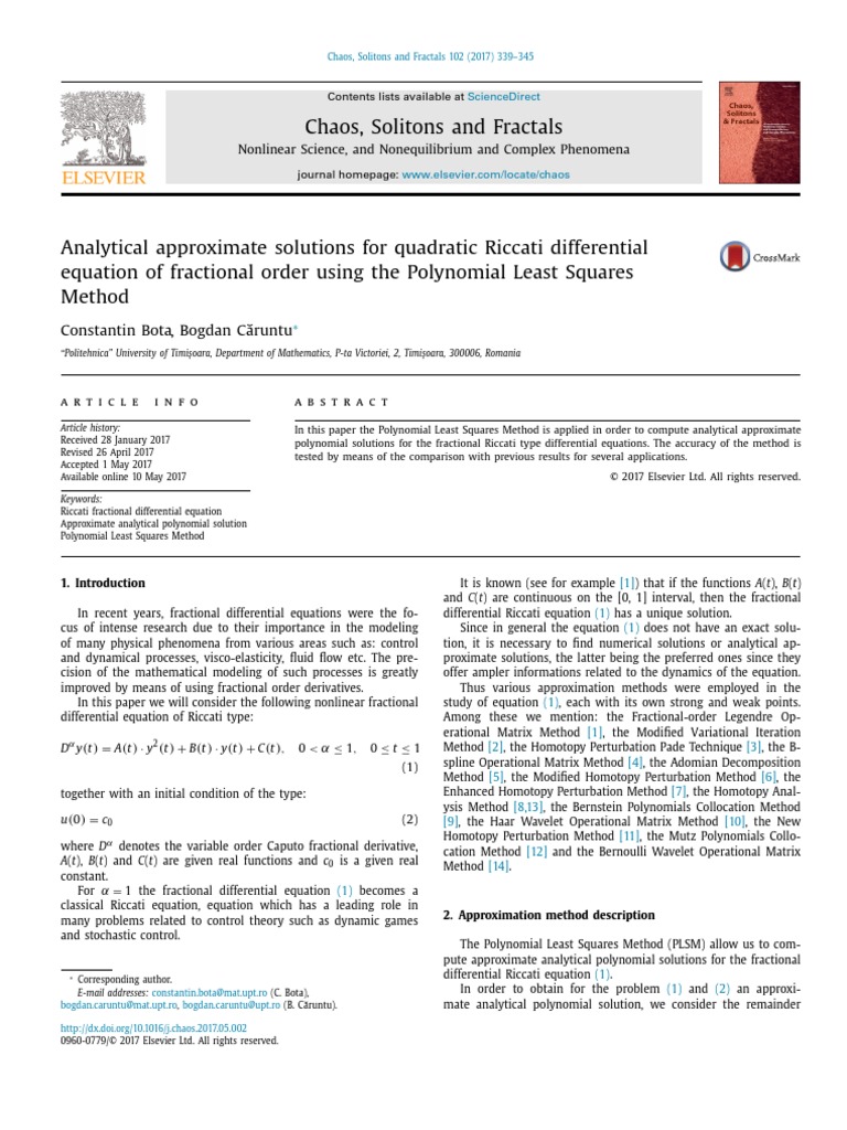 Analytical Approximate Solutions For Quadratic Riccati Differential ... Analytical Approximate Solutions For Quadratic Riccati Differential ...