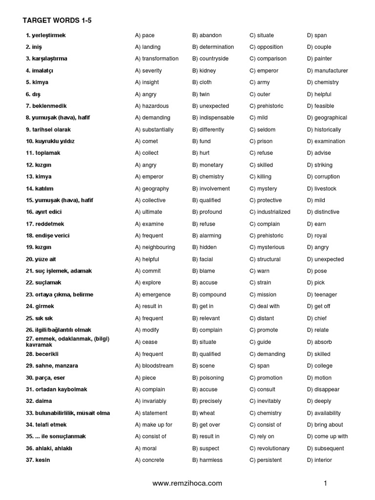 Target Vocabulary | PDF