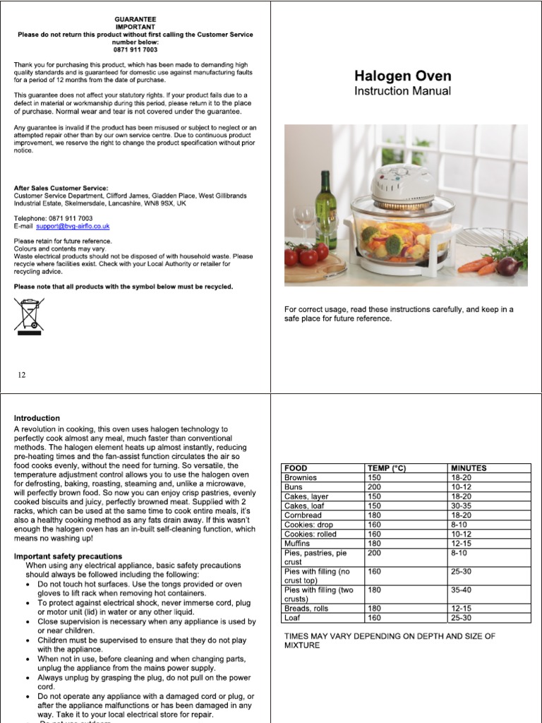 Halogen Oven EN | PDF