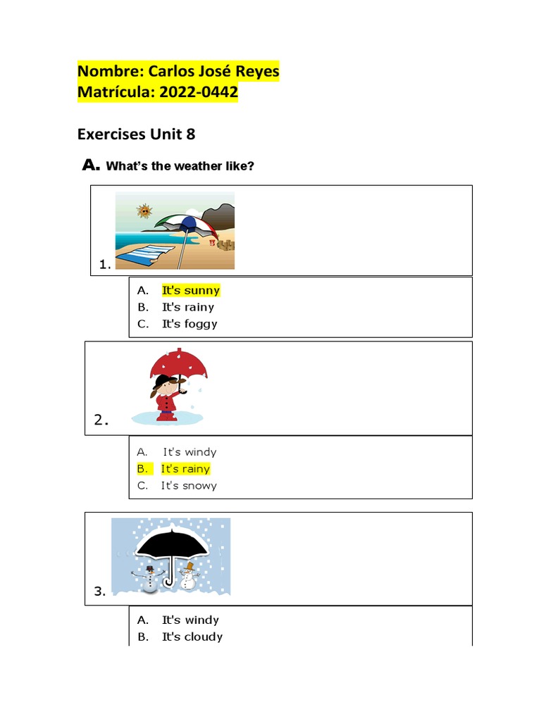 Exercises Unit 8 E1 (1 | PDF | Wet Season | Temperate Climate