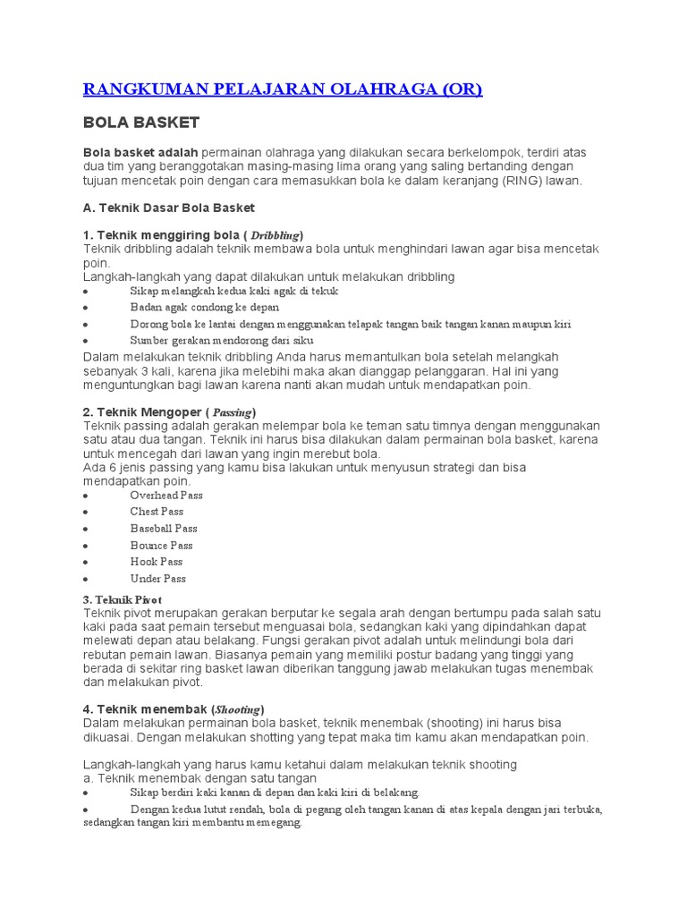 Teknik dan Aturan Dasar Bola Basket dan Voli | PDF