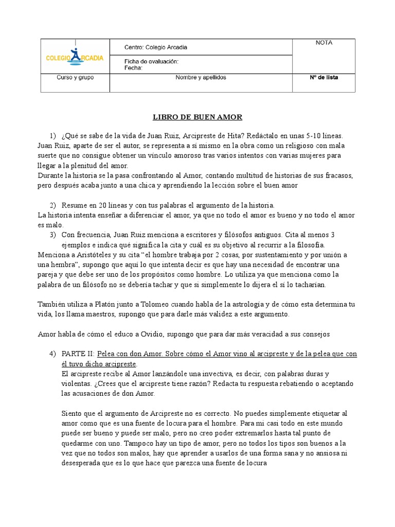 Actividades Libro de Buen Amor | PDF | Amor