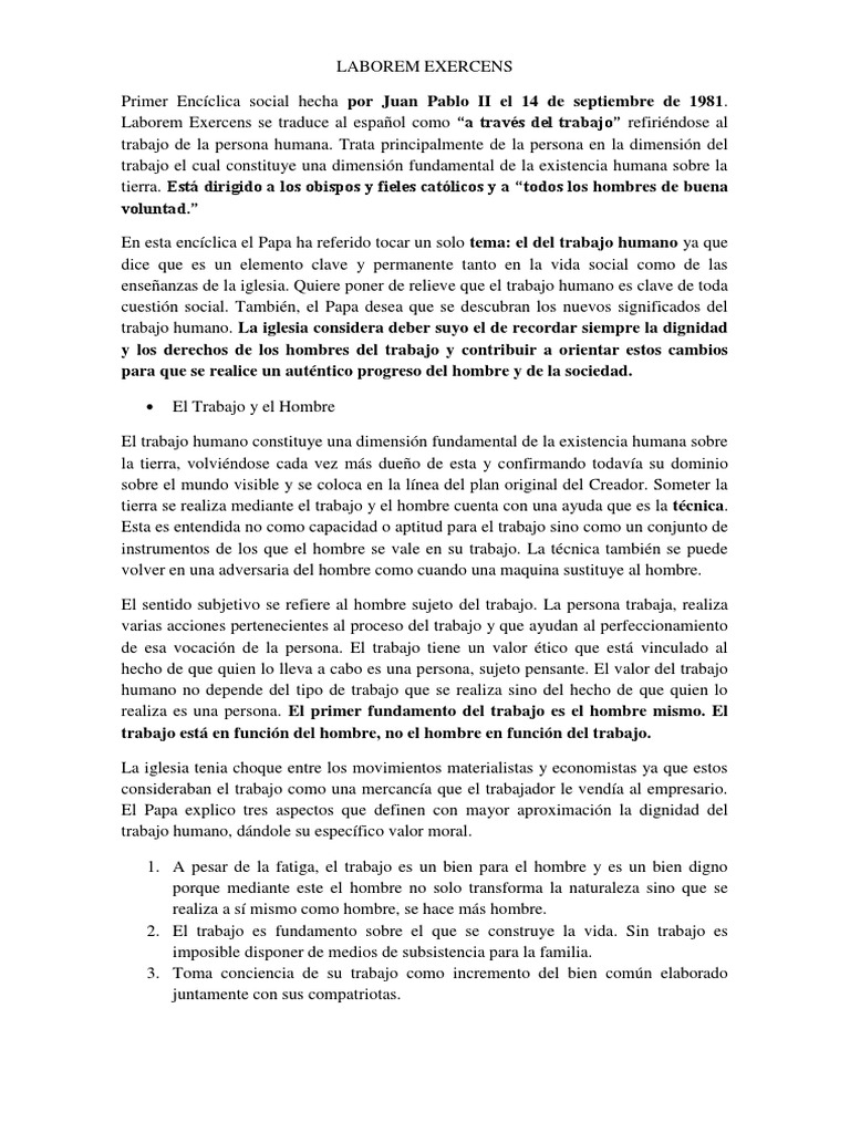Laborem Exercens y Preguntas | PDF | Capital (economía) | Cristo (título)