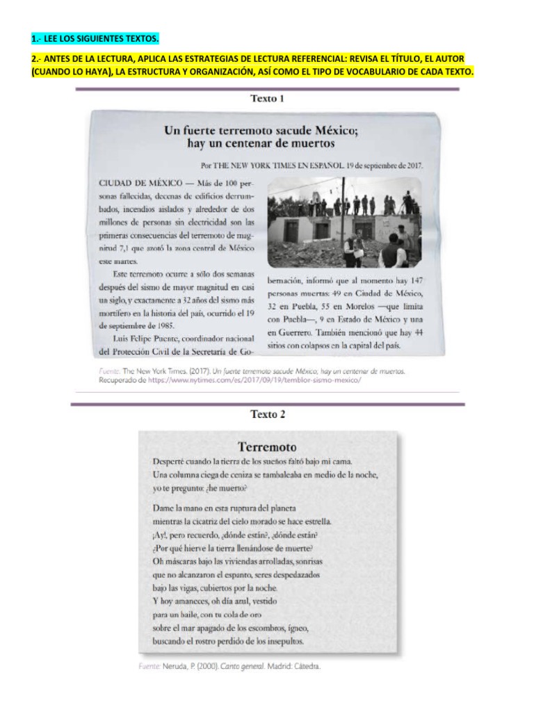 Estrategias de lectura para comprender diversos textos sobre terremotos ...