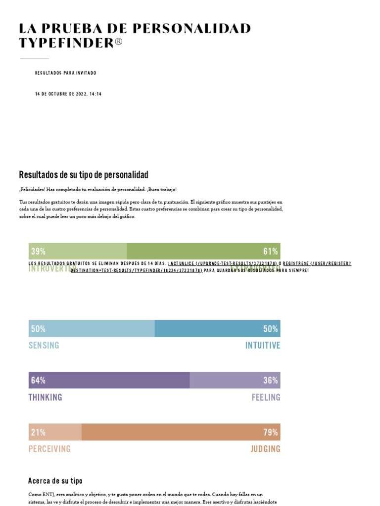 La Prueba de Personalidad TypeFinder® - Español | PDF | Sicología ...