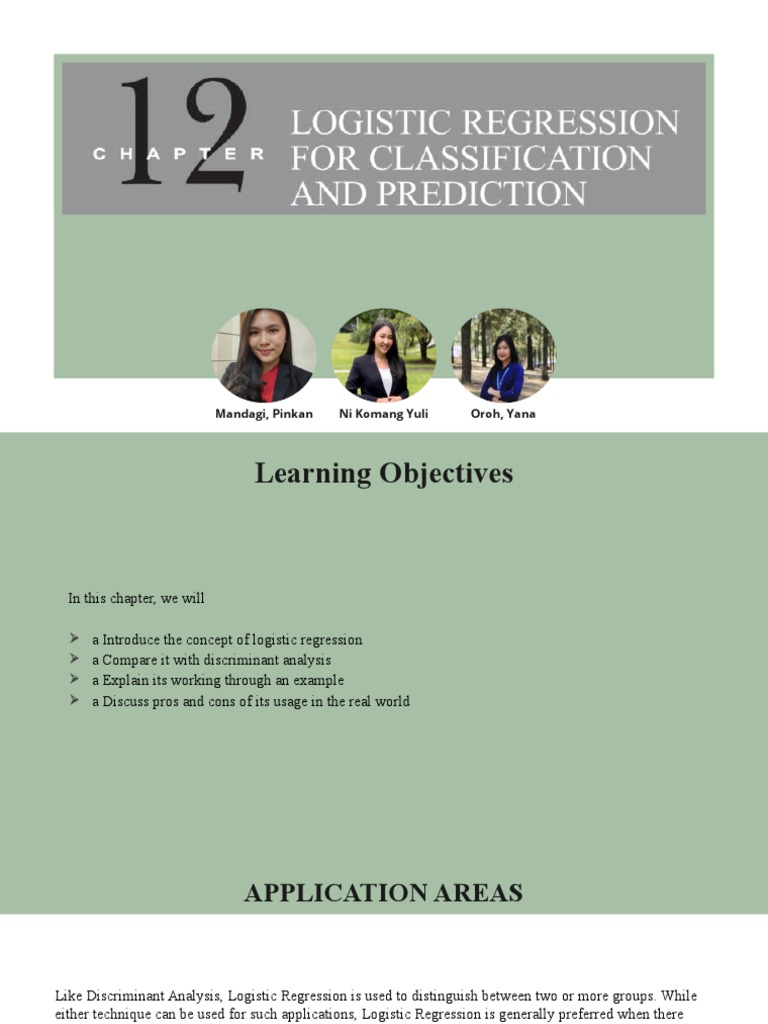 Chapter 12 - Logistic Regression For Classification and Prediction | PDF | Logistic Regression ...