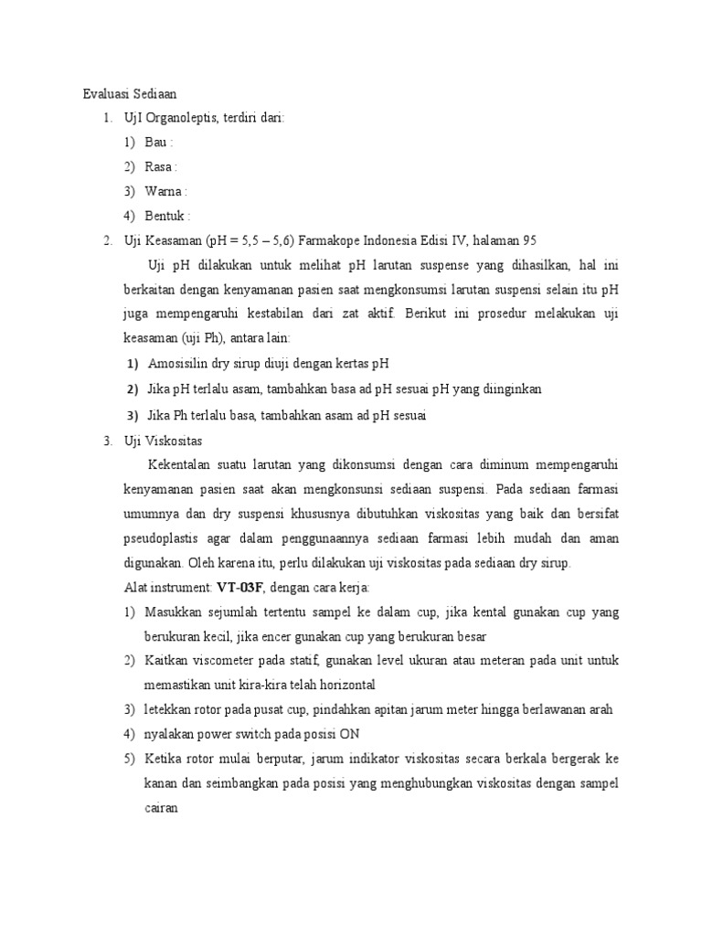 Prosedur Evaluasi Sediaan | PDF