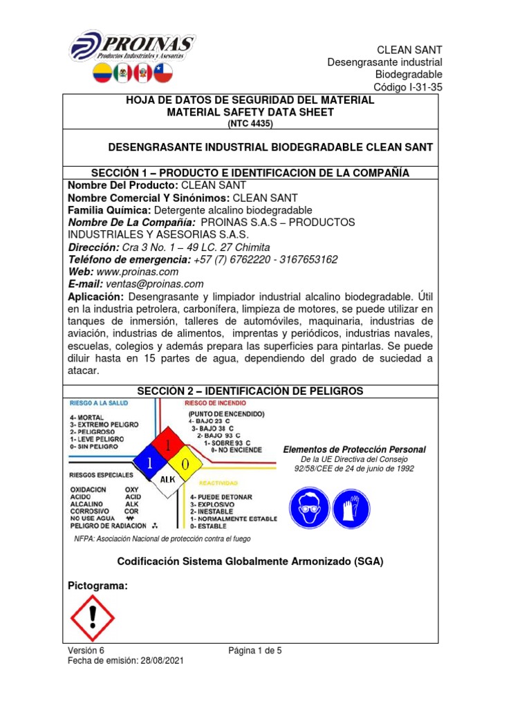 Clean Sant Ficha Seguridad | PDF | Residuos | Química