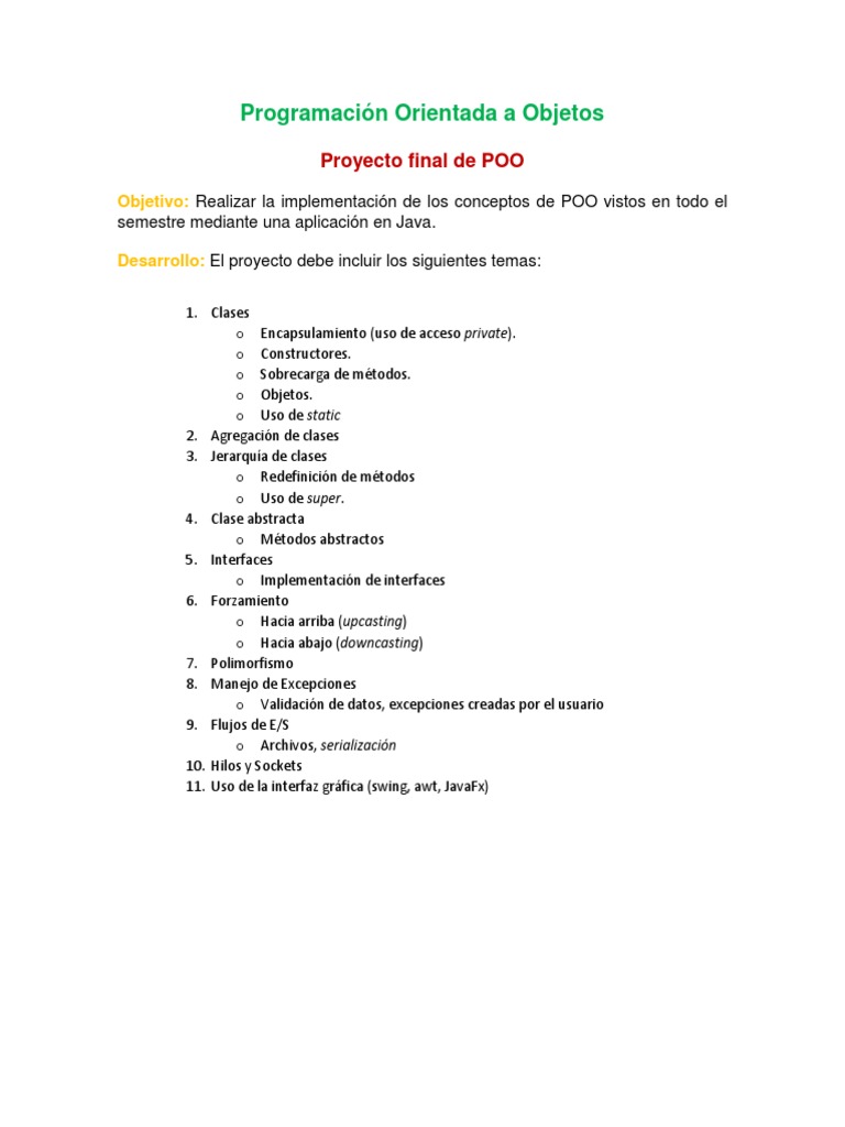 Especificación Proyecto Final POO 2020 - 2 | PDF | Programación orientada a objetos | Objeto ...