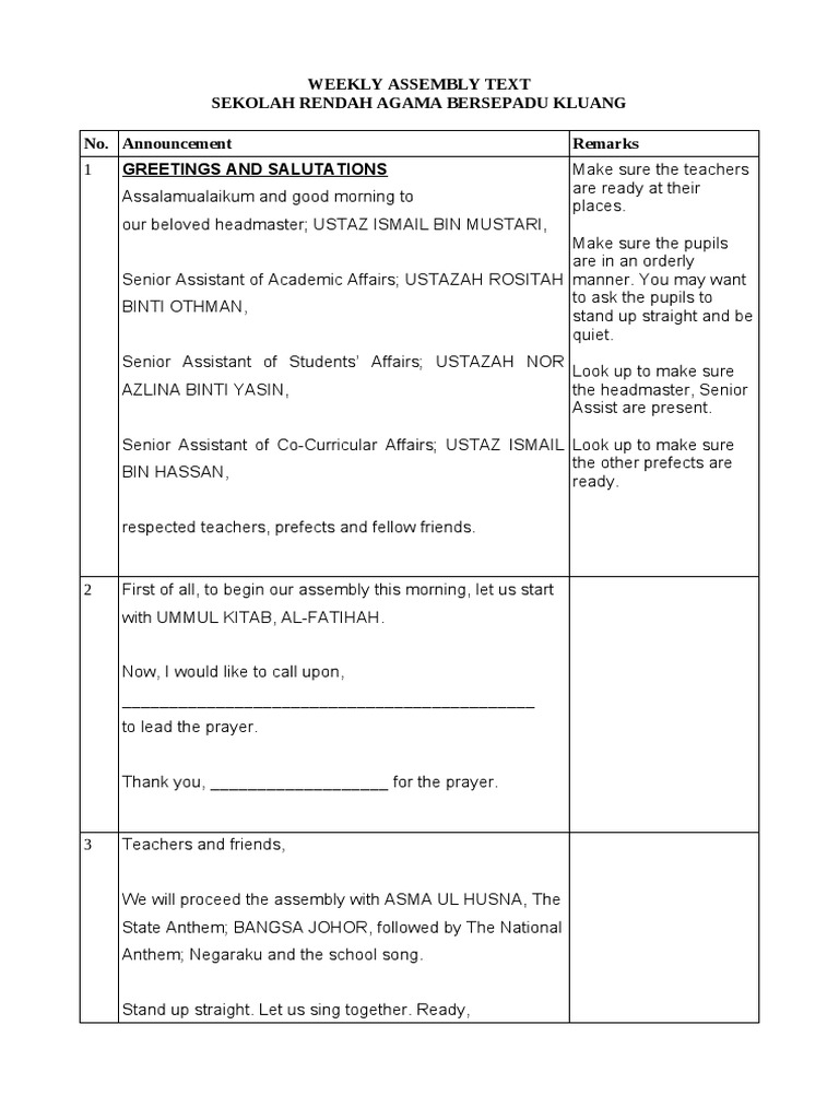 Weekly Assembly Text | PDF