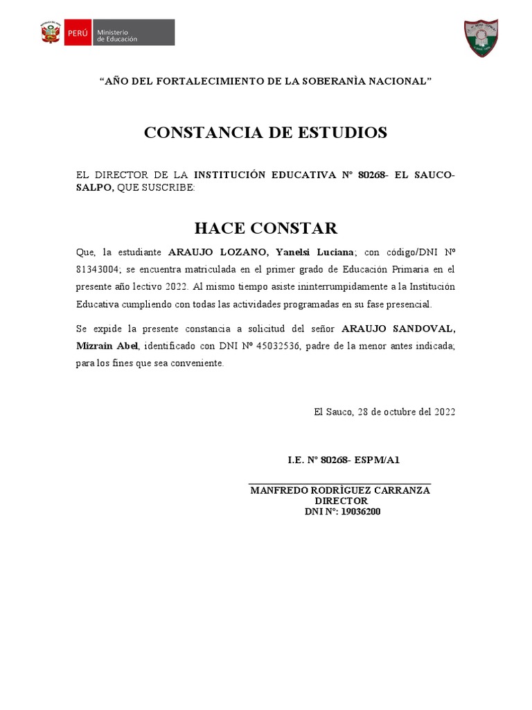 Constancia de Estudio | PDF