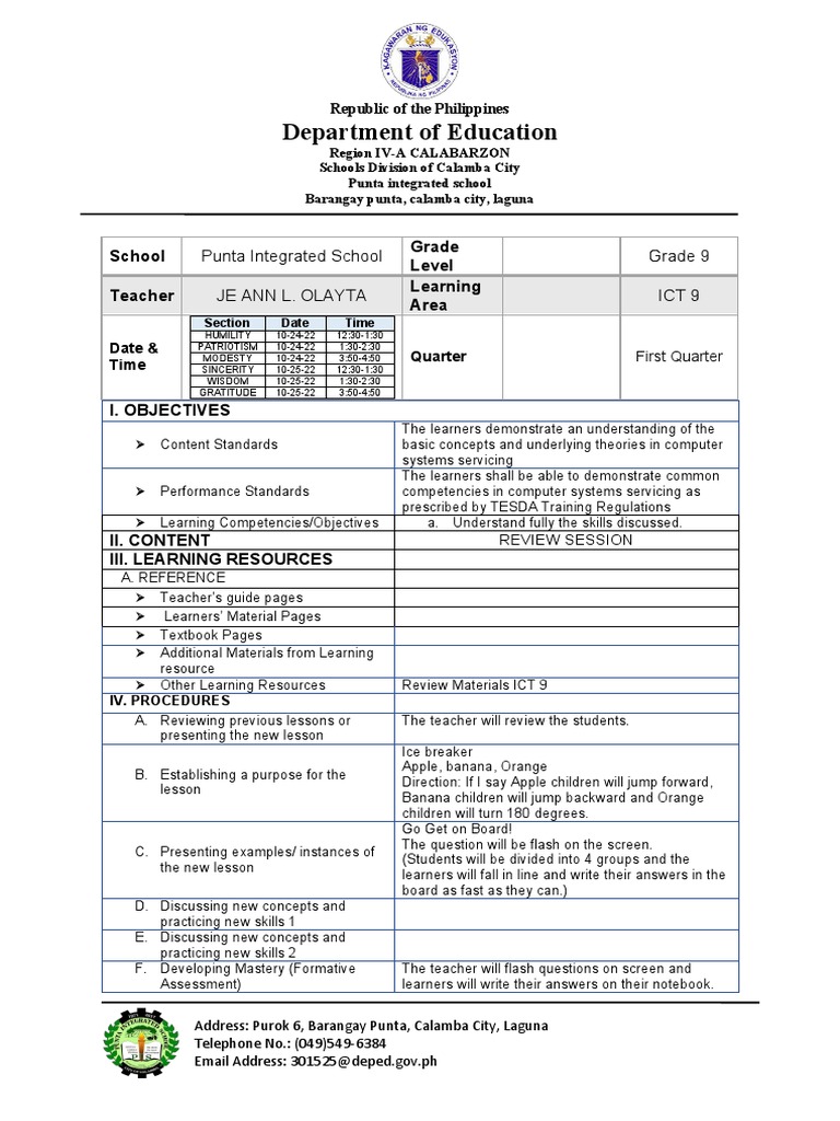 DLL - ICT CSS 9 - 07 - 11 - Exam | PDF | Educational Technology | Learning