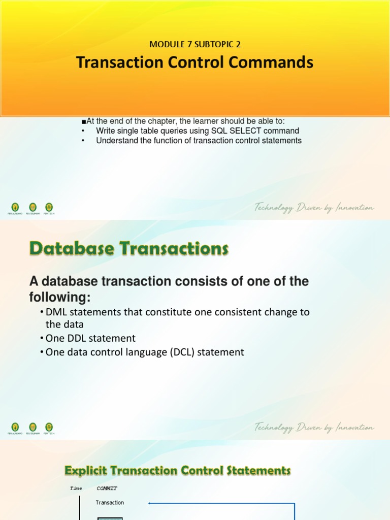 M7s2 Powerpoint Transaction Control Commands Pdf Database Transaction Data Management