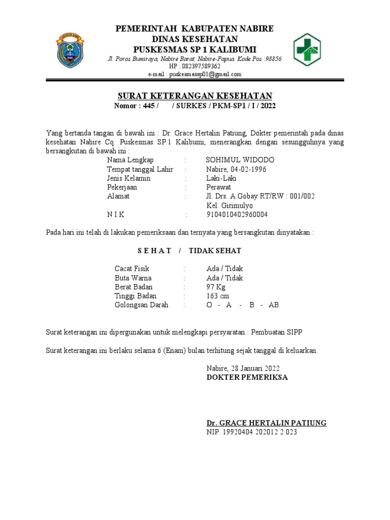 Surat Keterangan Kesehatan | PDF