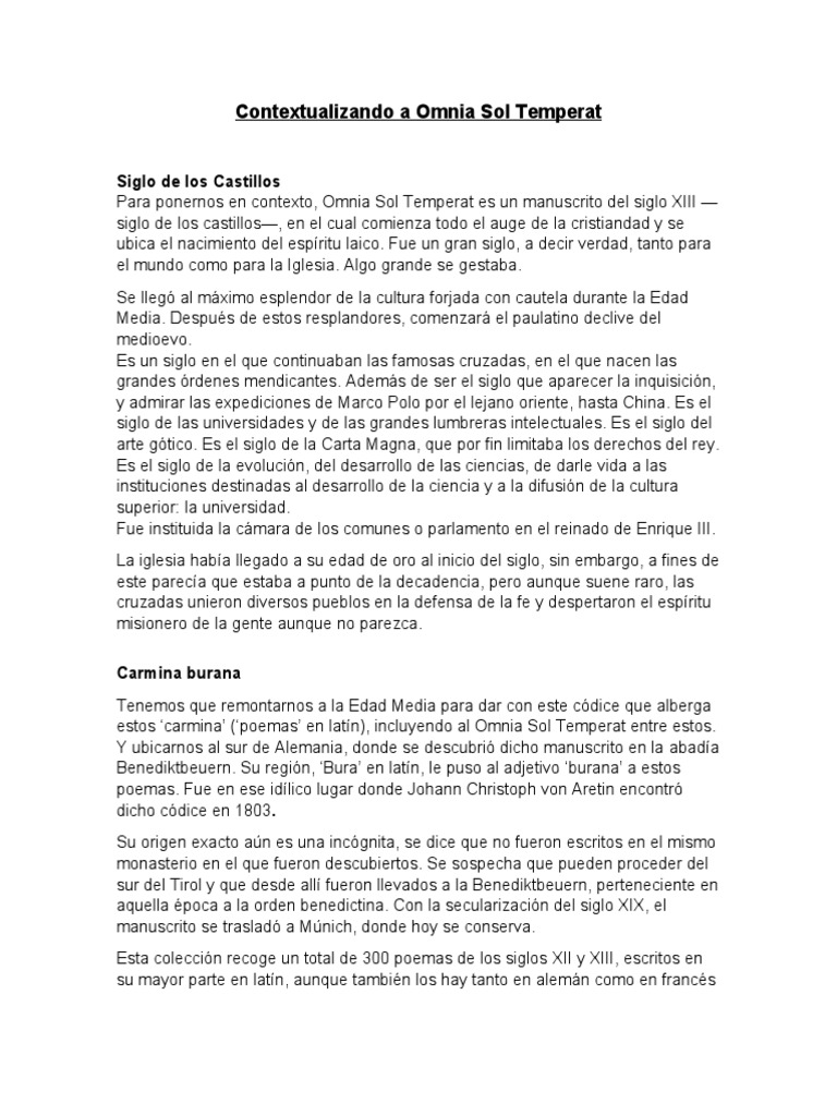Omnia Sol Temperat: Contexto Medieval | PDF | Clásicos