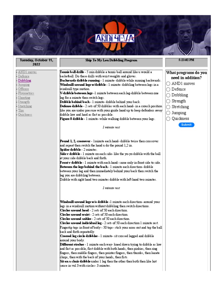 AND1 4EVA - Skip To My Lou Dribbling Program | PDF | Finger | Hand