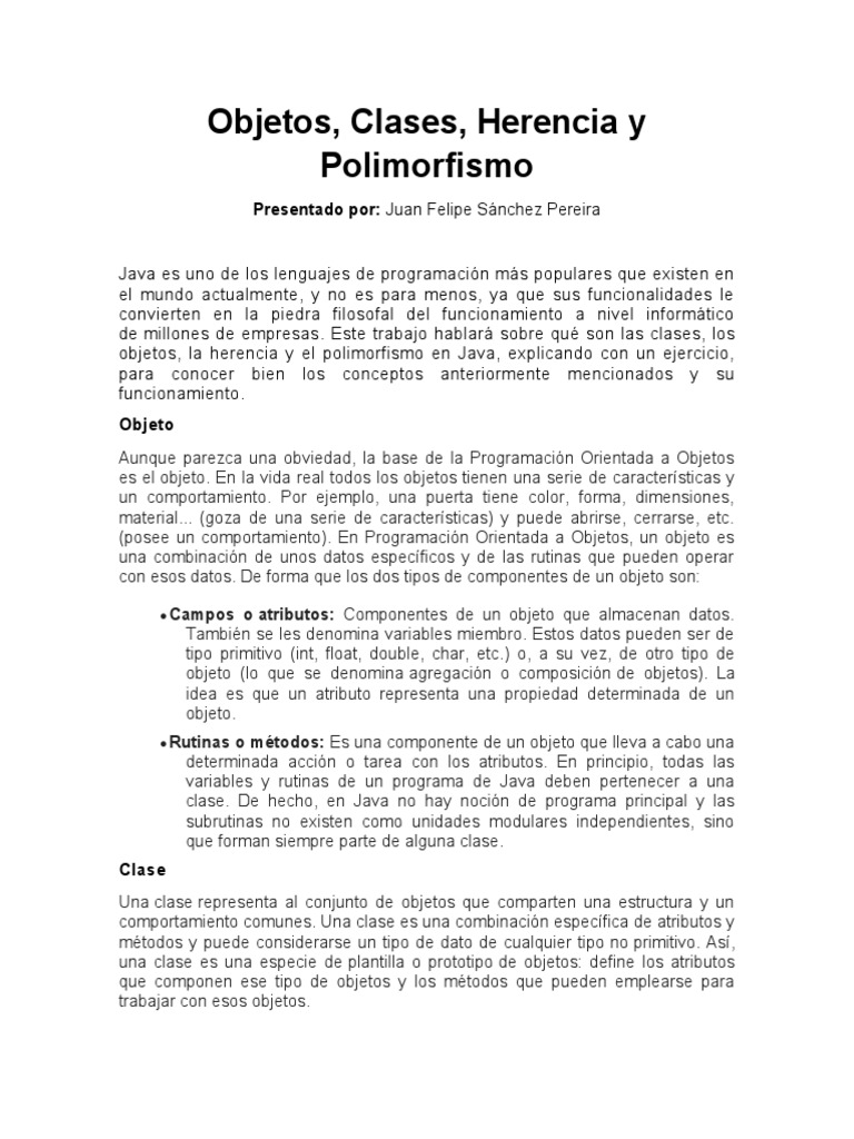 Clases y Objetos | PDF | Objeto (informática) | Herencia (Programación Orientada a Objetos)