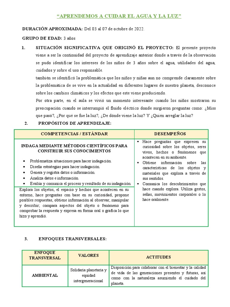 Proyecto Aprendemos A Cuidar El Agua | PDF | Aprendizaje | Agua