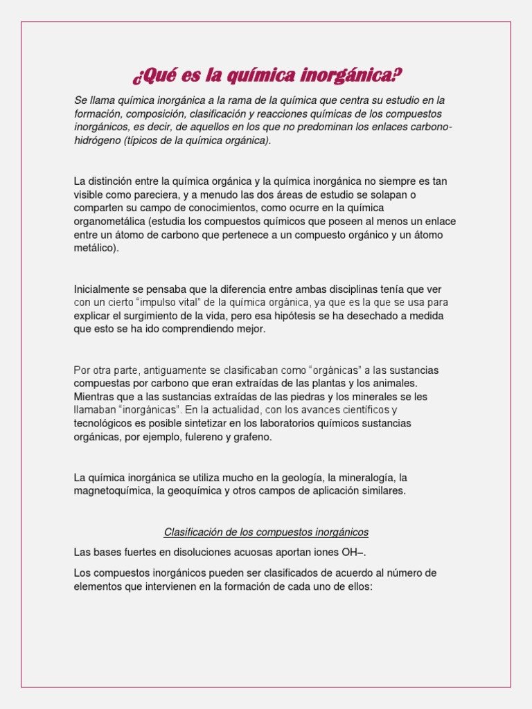 La clasificación y tipos de compuestos inorgánicos | PDF | Compuestos ...