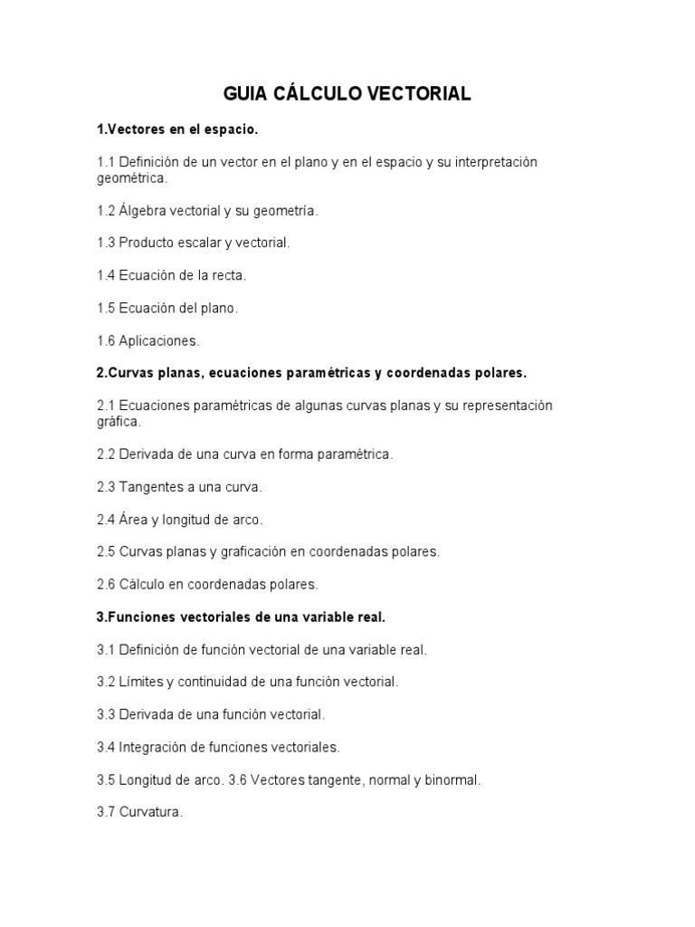 Guia Cálculo Vectorial | PDF | Integral | Vector Euclidiano