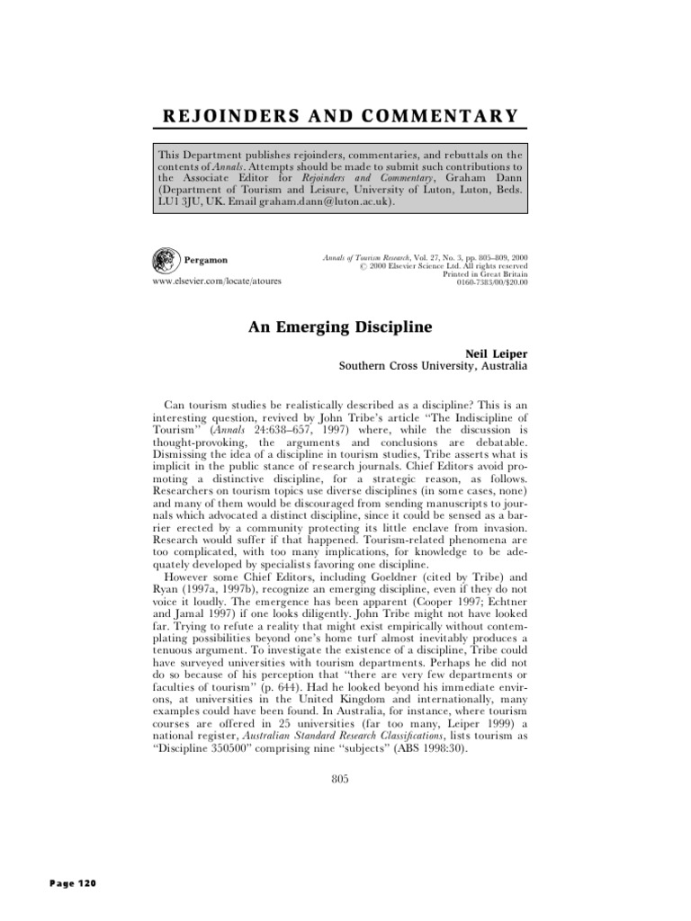 Leiper An Emerging Discipline | PDF | Tourism | Knowledge