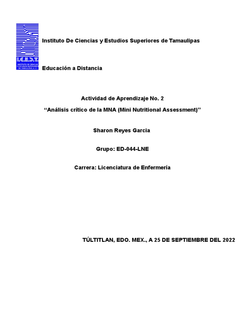 Análisis Crítico de La MNA (Mini Nutritional Assessment) | PDF | Índice ...