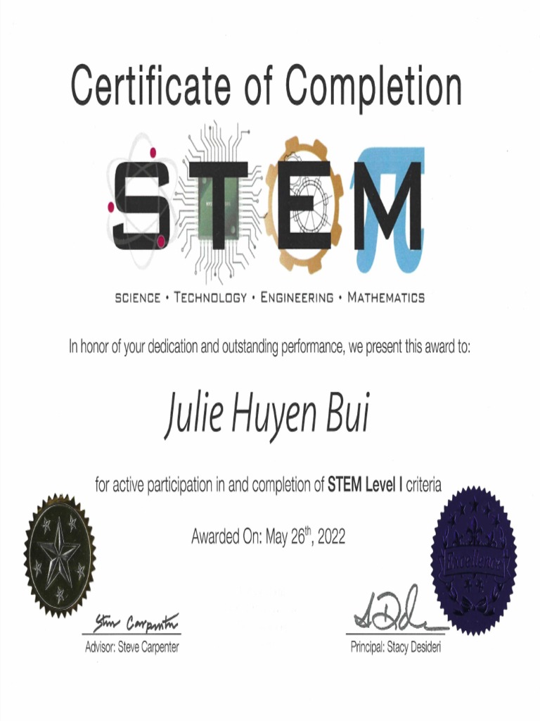Julie Bui - Stem l1 Completion 2021-2022 | PDF