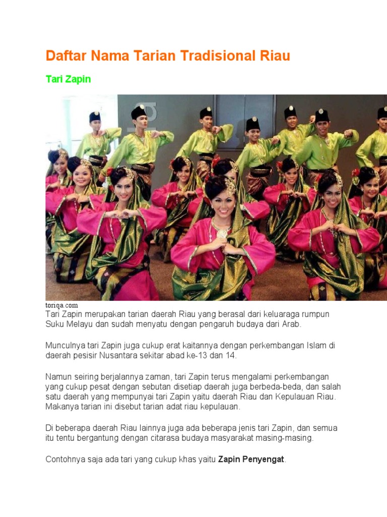 Daftar Nama Tarian Tradisional Riau | PDF