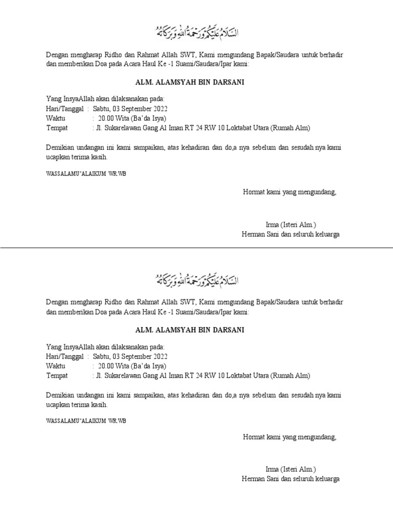 Undangan Haul Ke 1 | PDF