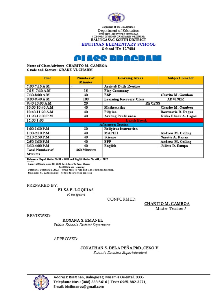 Class Program 2022 2023 | PDF