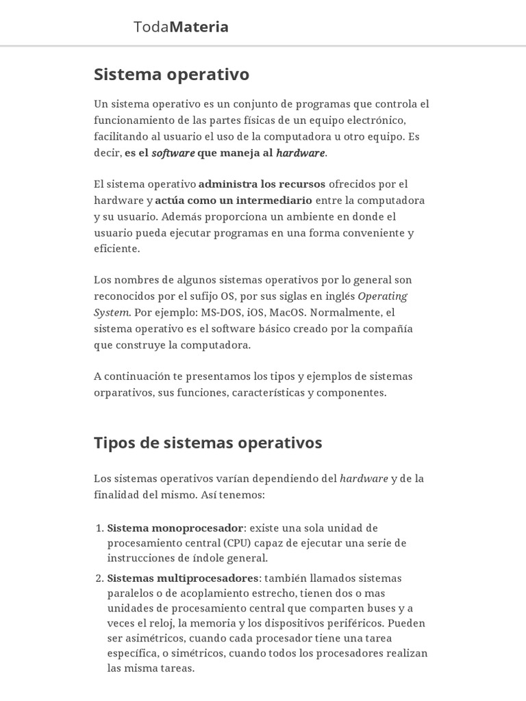 Sistema Operativo - Qué Es, Tipos y Funciones (Con Ejemplos) - Toda Materia | PDF | Programación ...