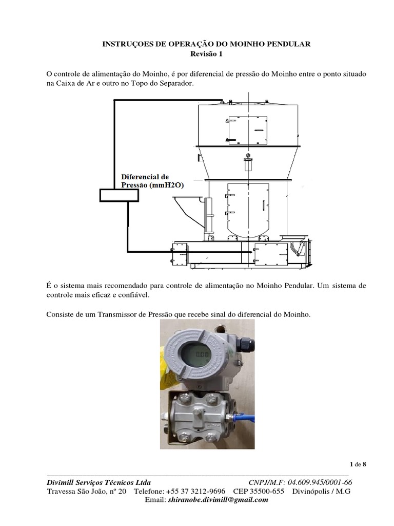 Instruções para Moinho Pendular | PDF | Motores | Pressão