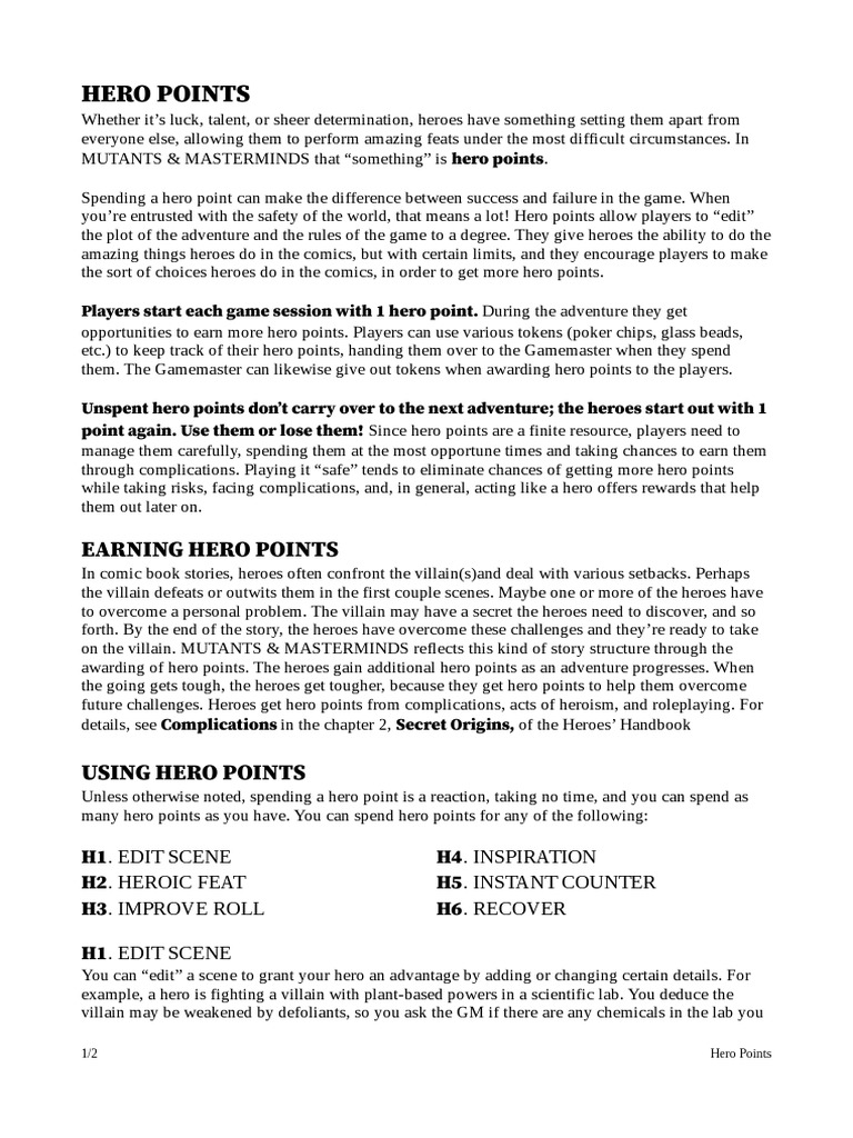 Hero Points | PDF | Hero