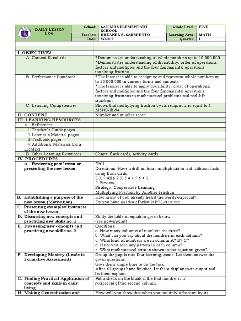 DLP-MATH5-Q1-W7-Multiplication of Fraction by Its Reciprocal | Download ...