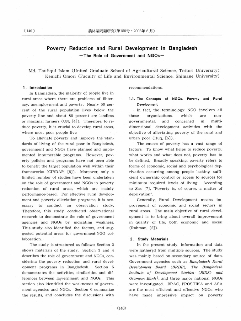 Poverty Reduction and Rural Development in Bangladesh | PDF | Non ...