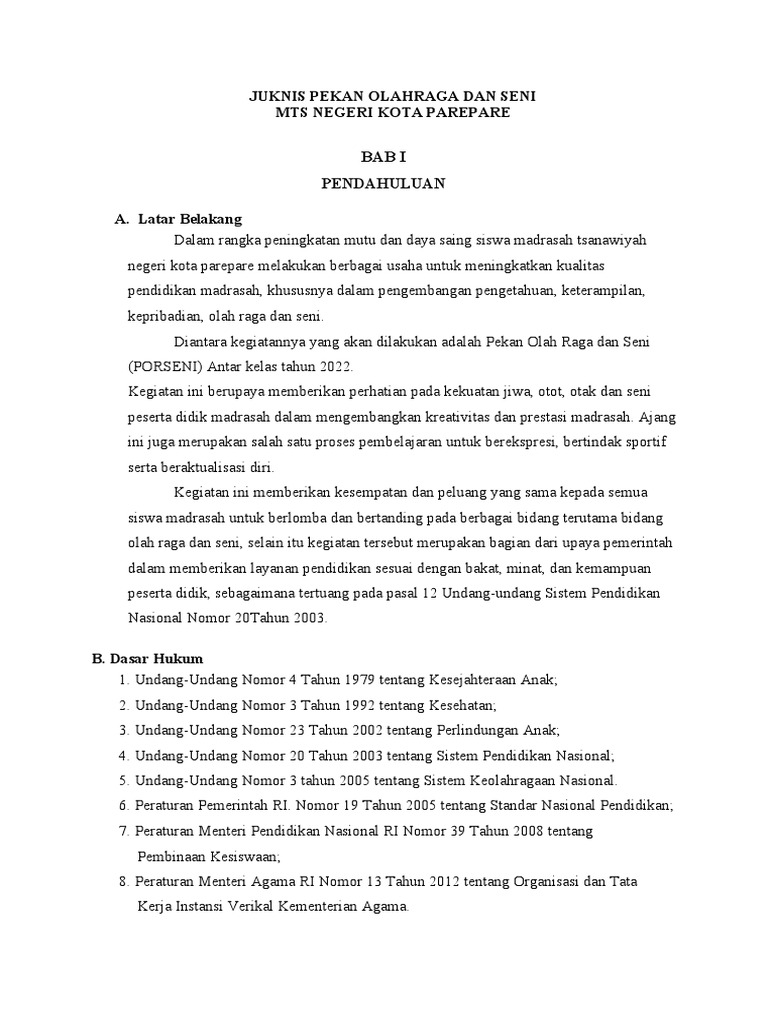 Juknis Pekan Olahraga Dan Seni | PDF