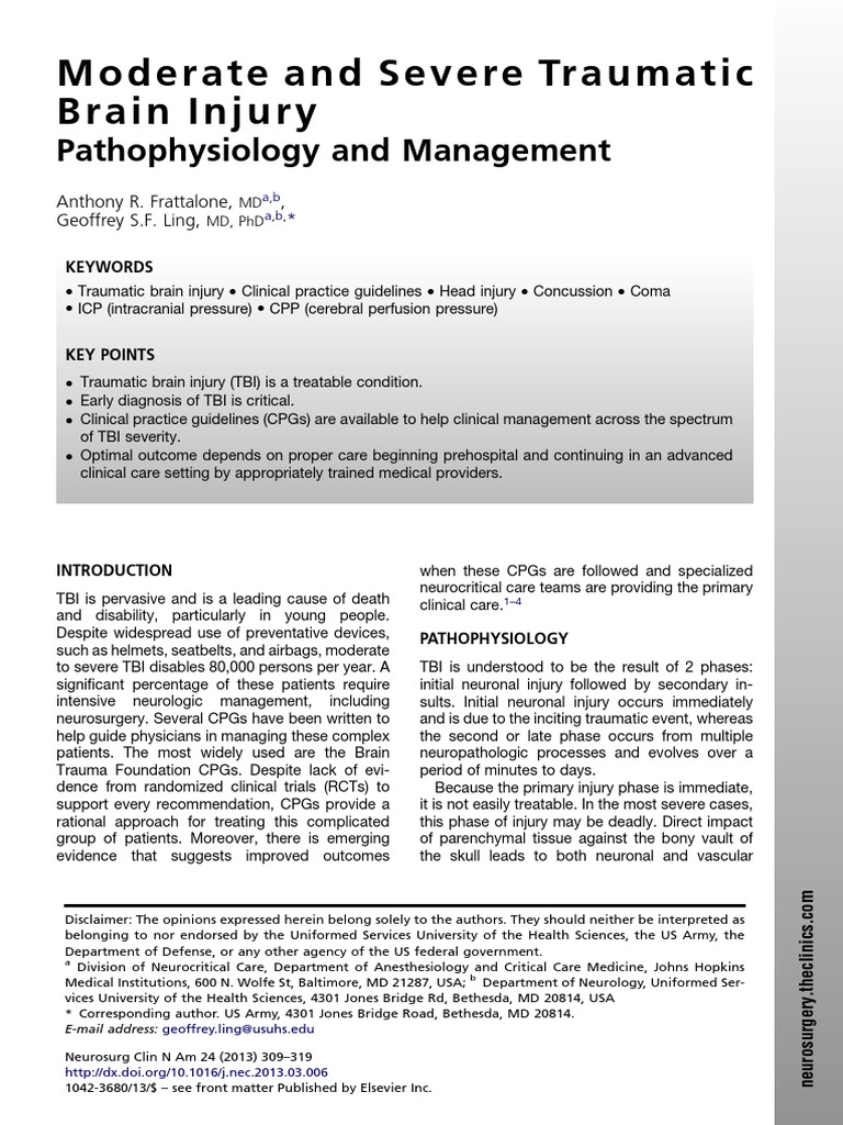 Moderate and Severe Traumatic Brain Injury Pathophysiology and ...