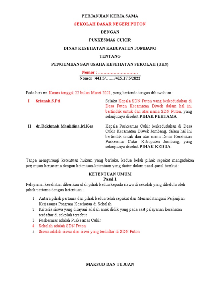 Contoh Mou Uks | PDF