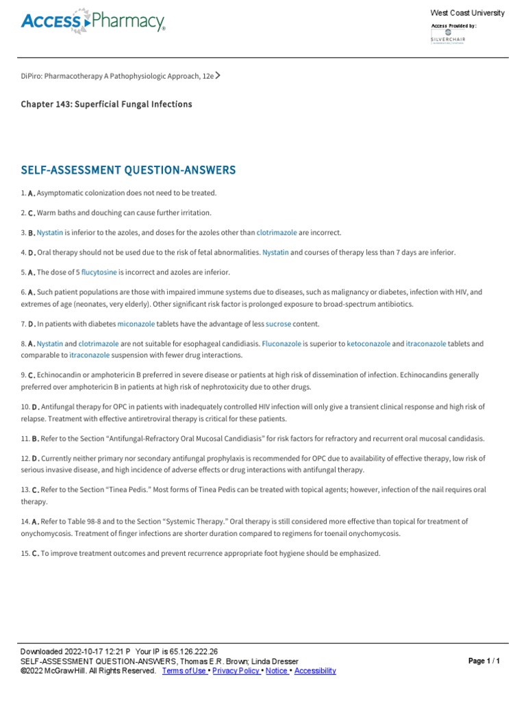 Chapter 143: Superficial Fungal Infections Self-Assessment Question ...