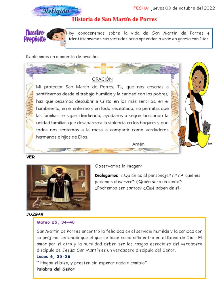 Ficha Religión Historia de San Martín de Porres | PDF