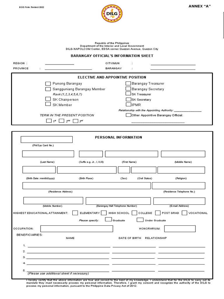 BOIS Revised Form 2022 | PDF | Privacy