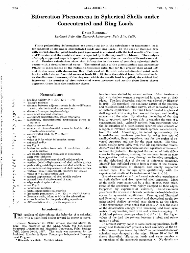 BIFURCATION PHENOMENA IN SPHERICAL SHELLS | PDF | Stress (Mechanics ...