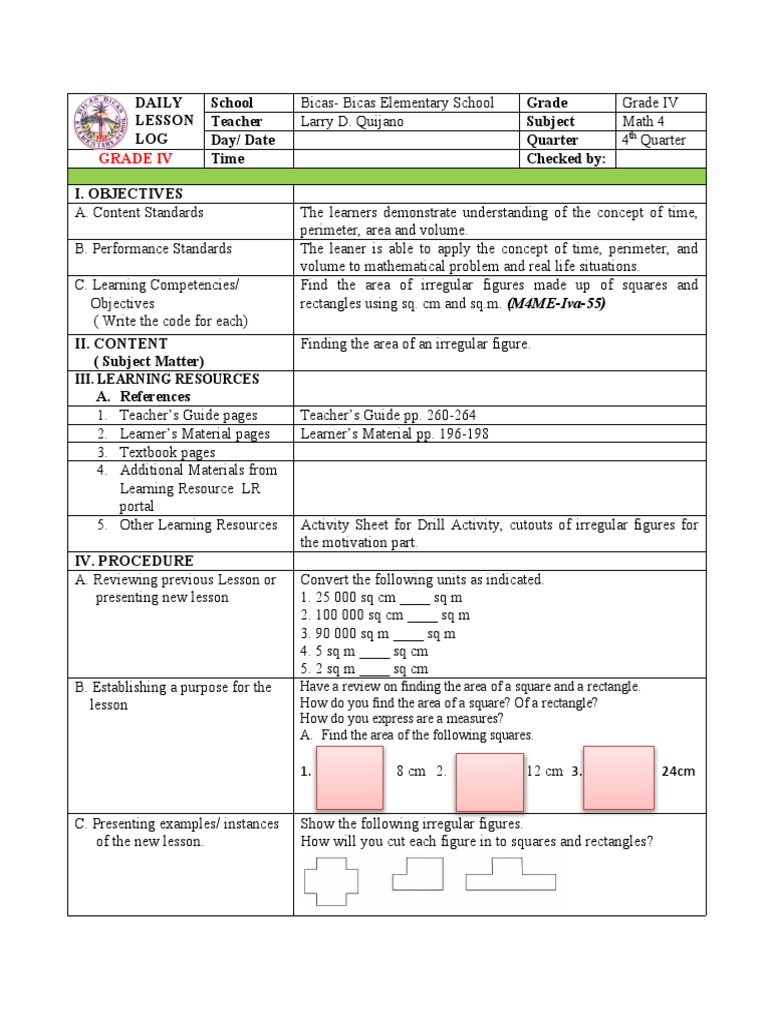 Math 4th Quarter | PDF | Area | Teachers