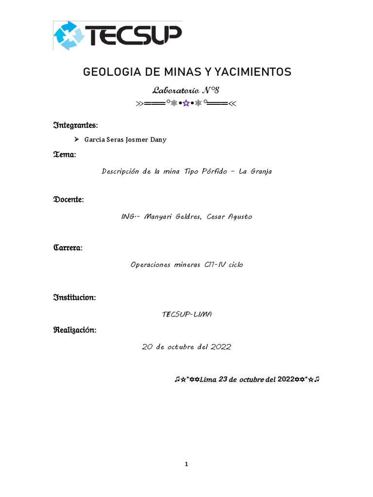 Informe La Granja Lab - 08-2 | PDF | Mineral | Minería