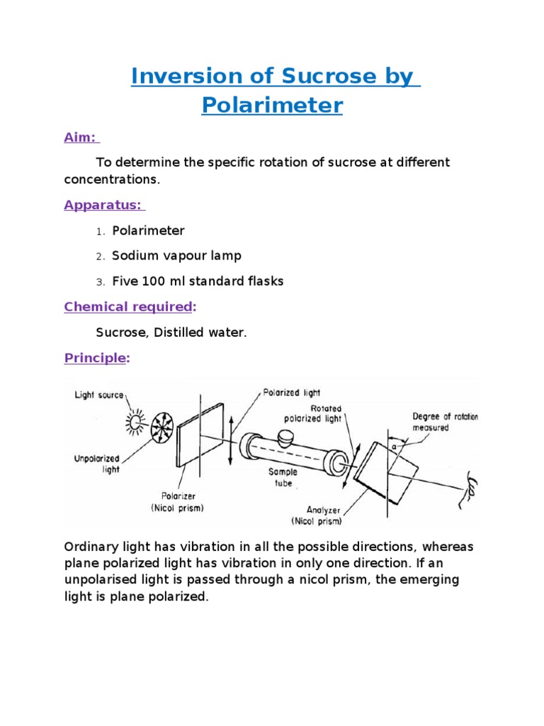 Sucrose Inversion and Specific Rotation Experiment | PDF | Physical ...